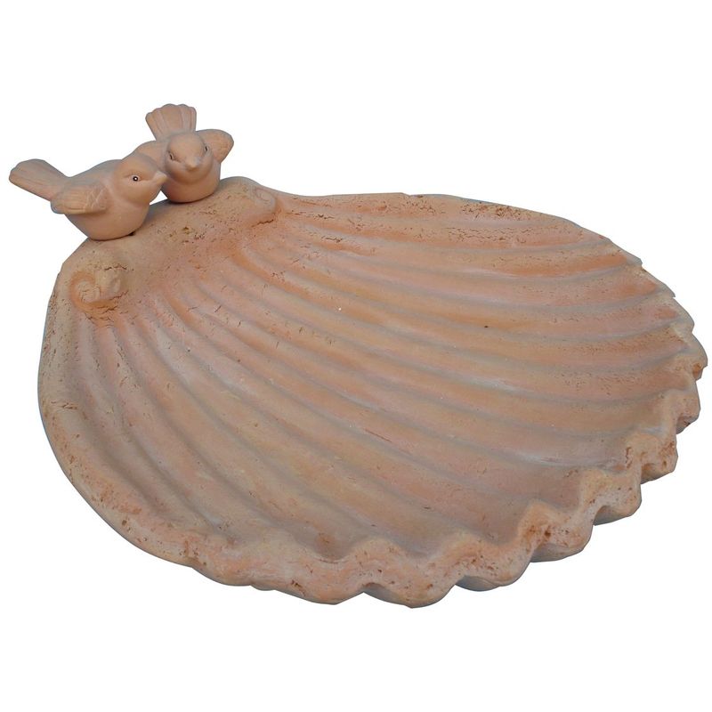 Vogeltränke mit 2 Vögeln, Kalkstein, terrakotta